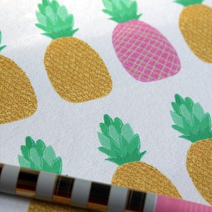 Illustrated Pink and Yellow Pineapple Stationery Set - Set of 8 Folded ...