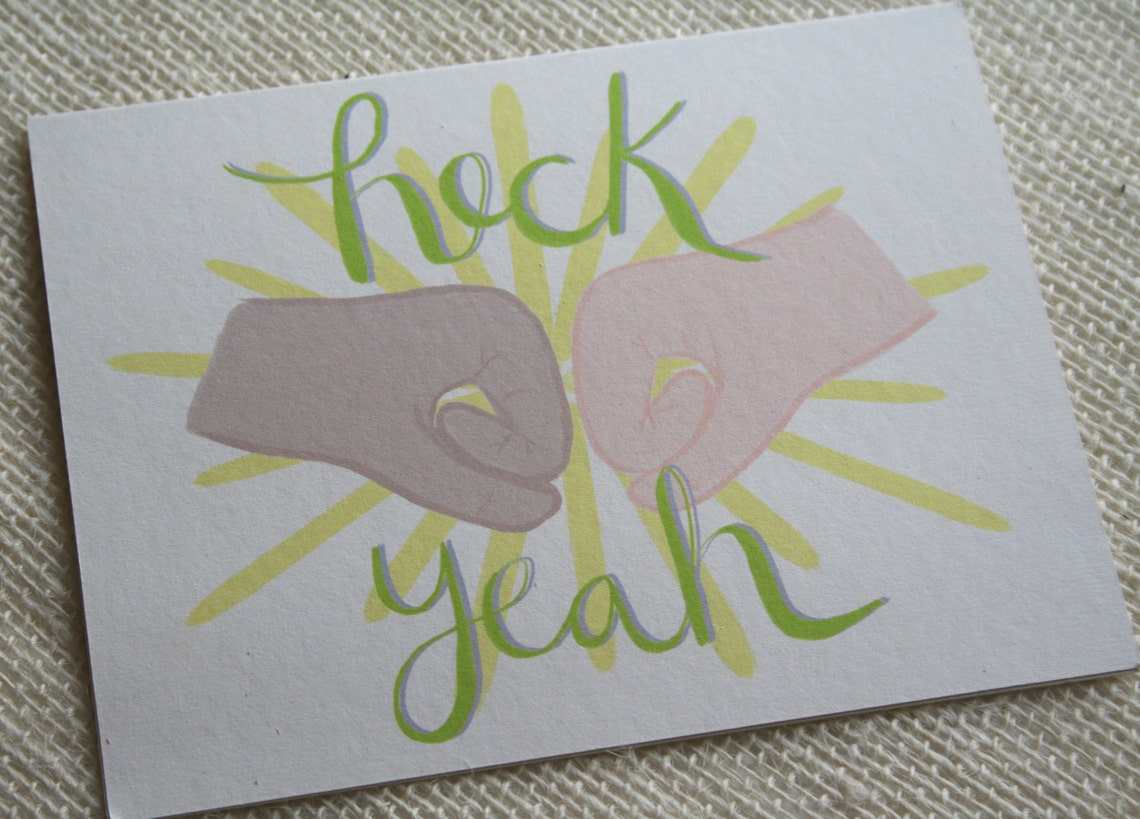 Illustrated Fist Bump “heck Yeah” Greeting Card| Congratulations ...