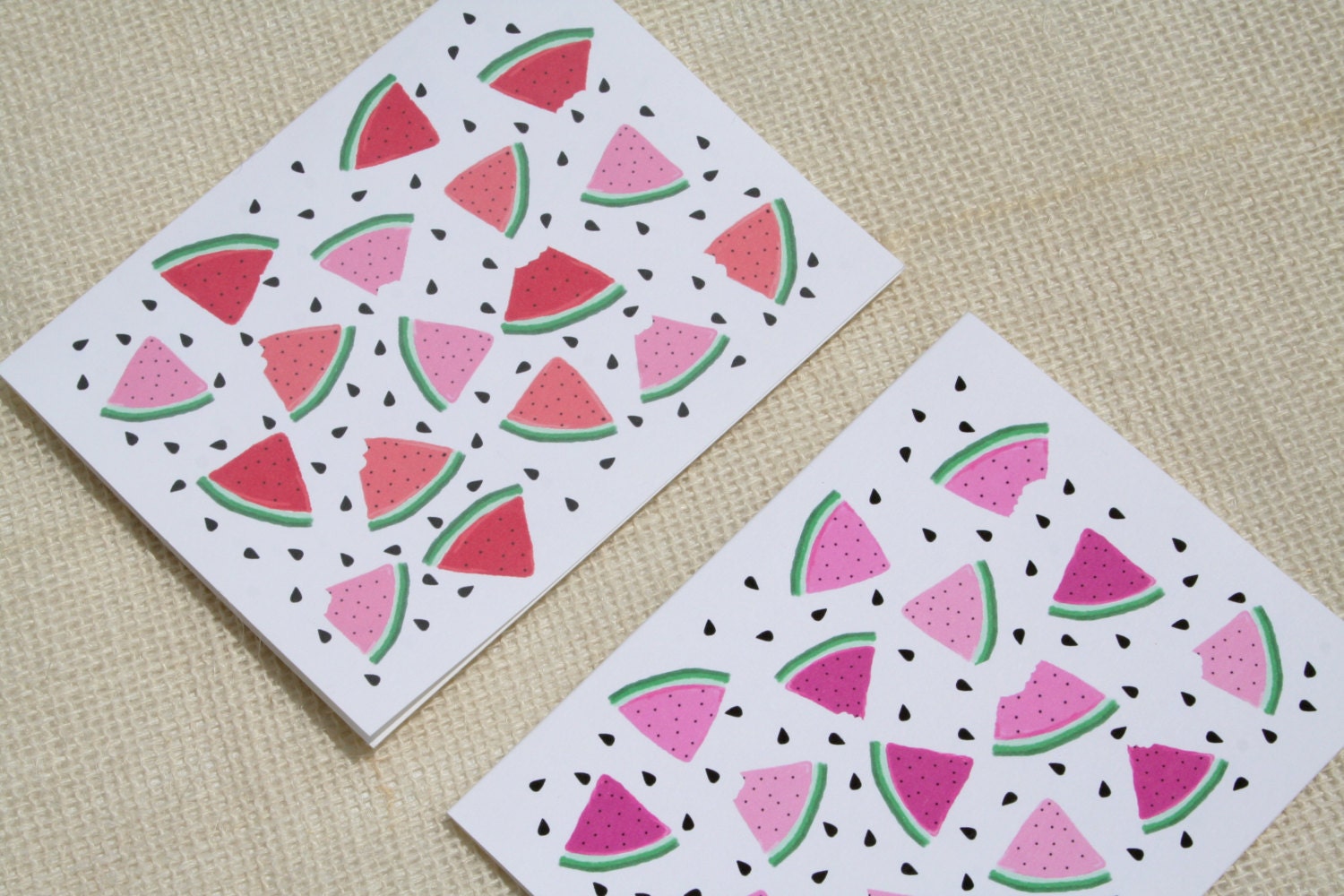 Illustrated Watermelon Slices Pattern Pink Blank Folded Card - Etsy