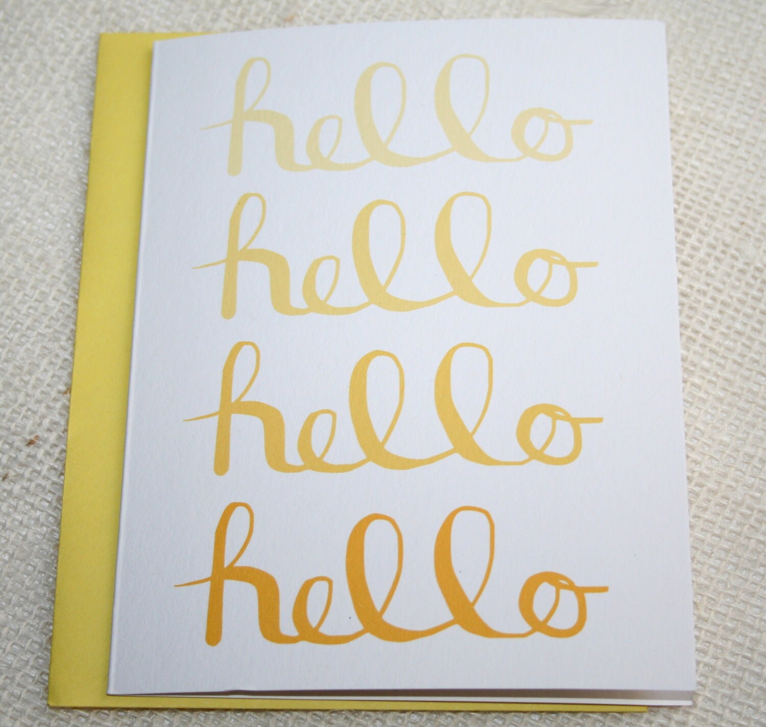 Yellow Ombré hello Folded Card Calligraphy Blank Greeting - Etsy