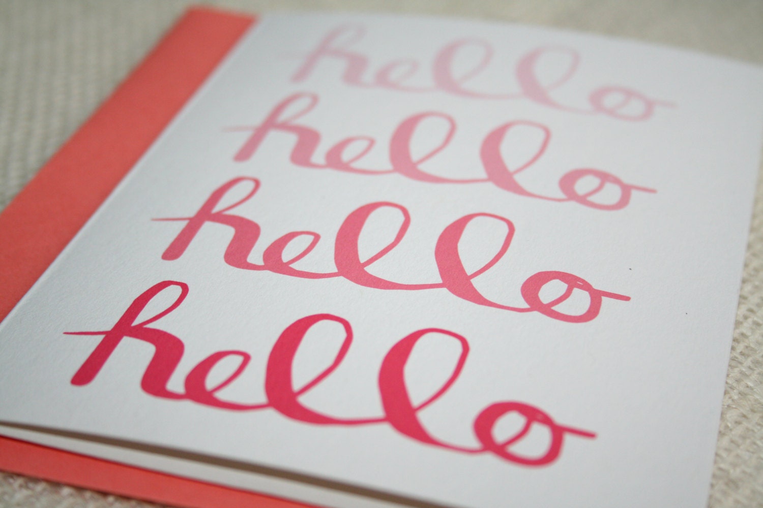 Coral Ombré hello Folded Card Calligraphy Blank Greeting - Etsy