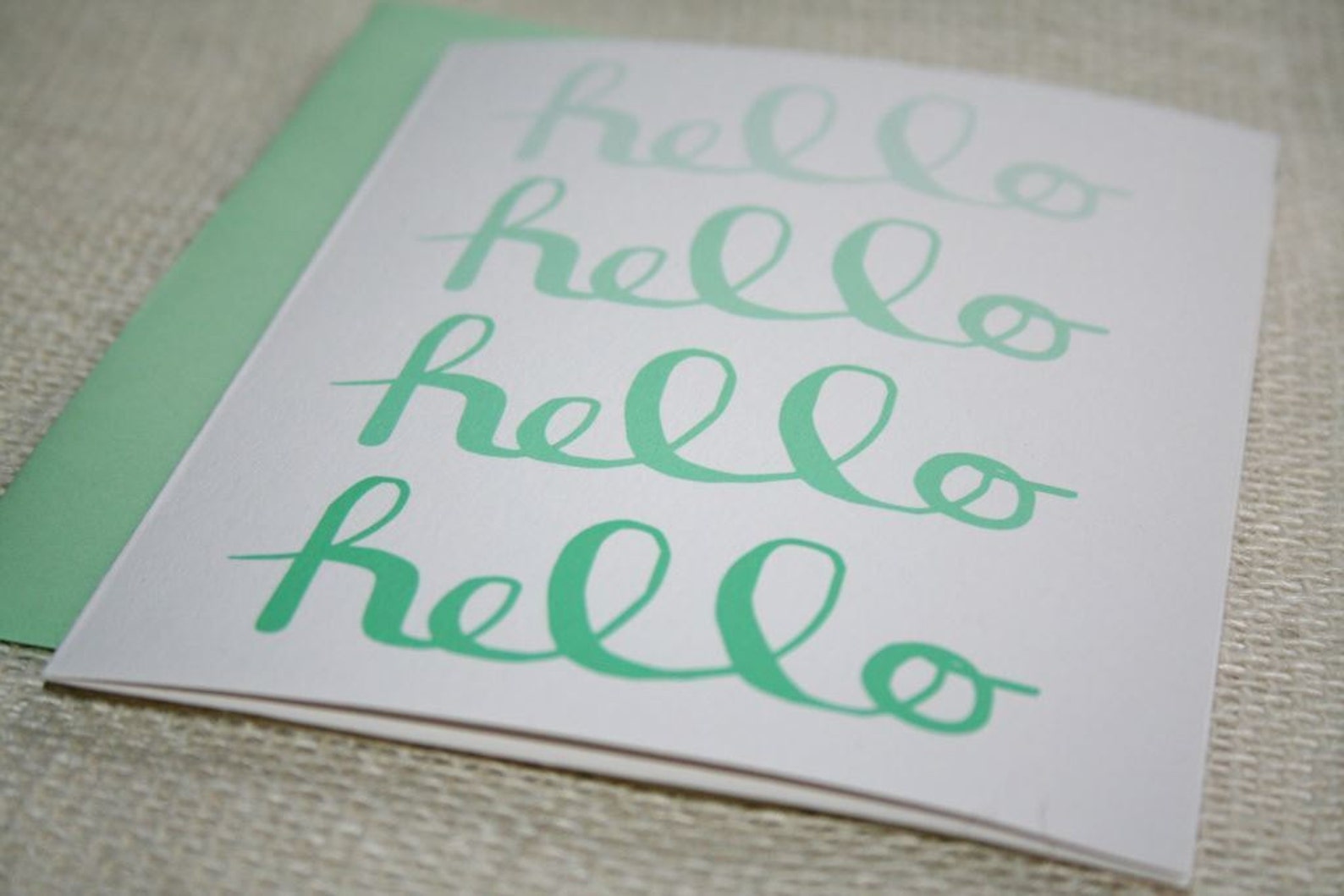 Mint Green Ombré hello Folded Card Calligraphy Blank - Etsy