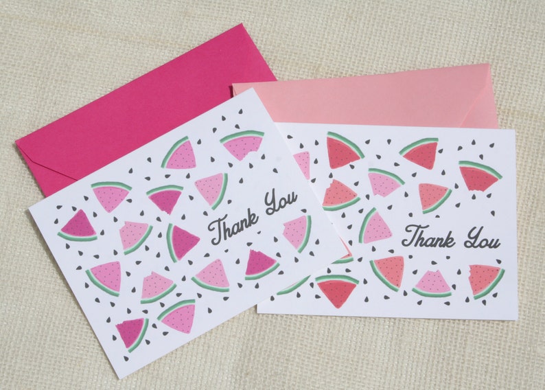 Illustrated Red Watermelon Slices Pattern Thank You Card Stationery Set ...