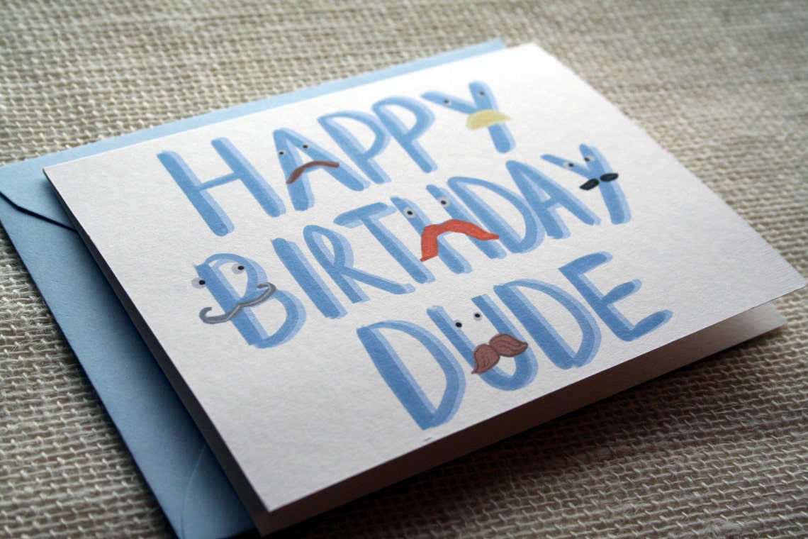 Illustrated Handmade happy Birthday Dude Mustache - Etsy