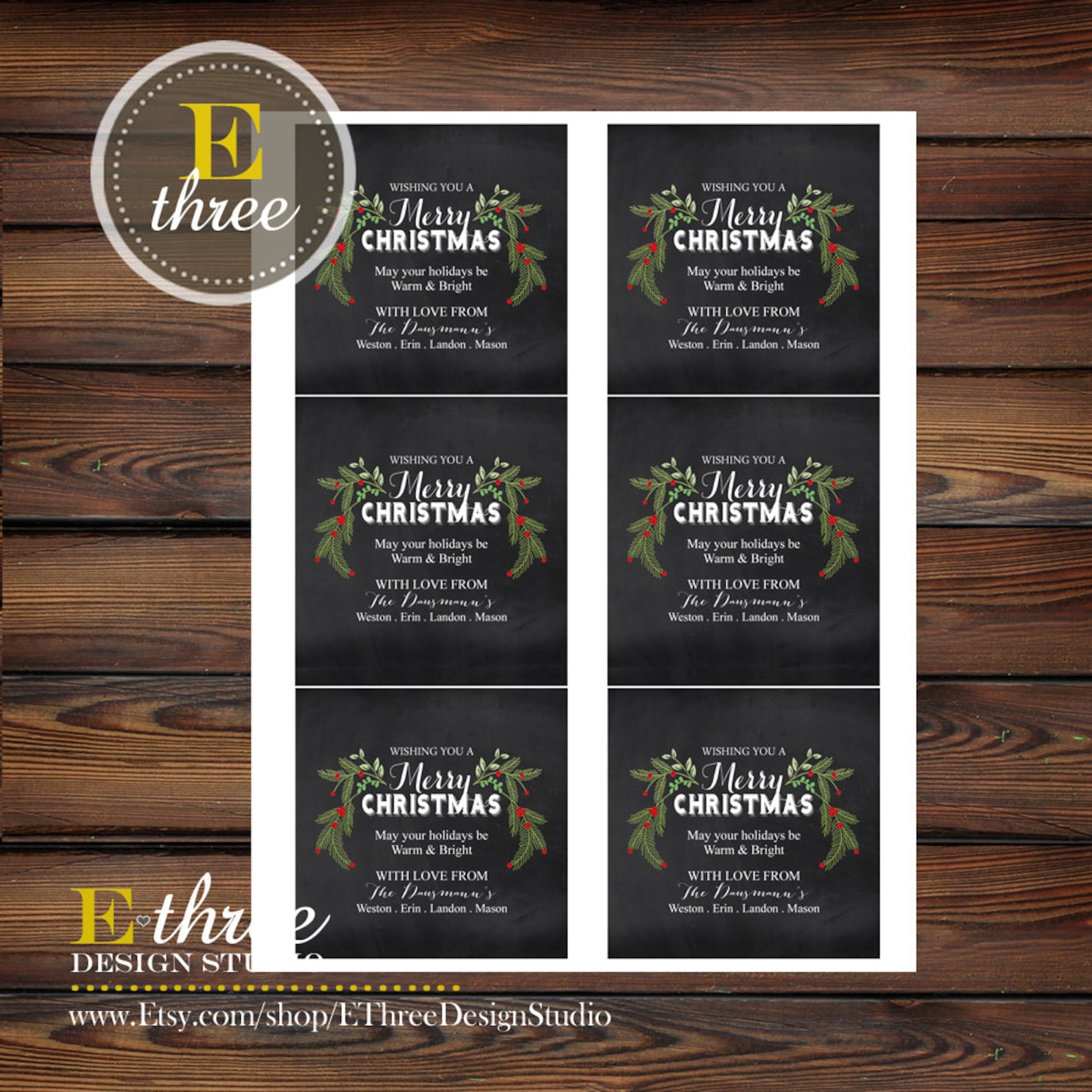 Printable Christmas Treat Tags Chalk Board and Foliage | Etsy