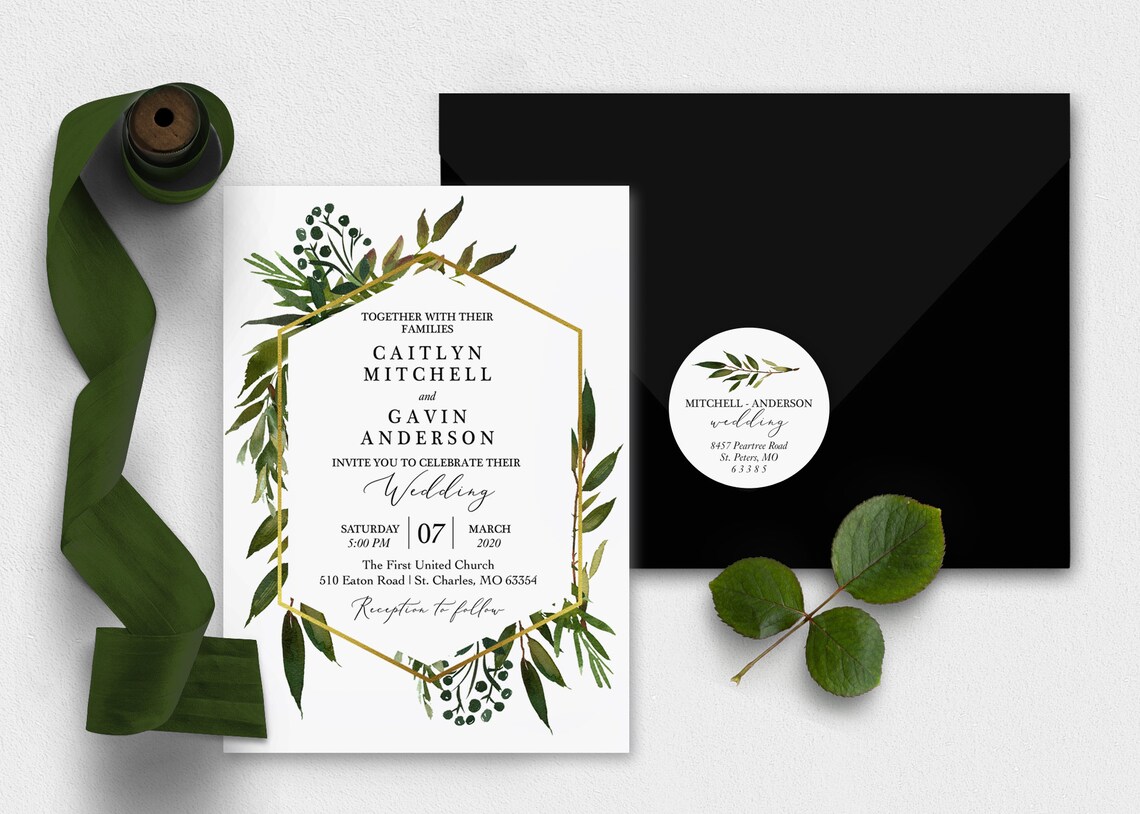 Modern Greenery Wedding Invitation Suite Elegant Watercolor - Etsy