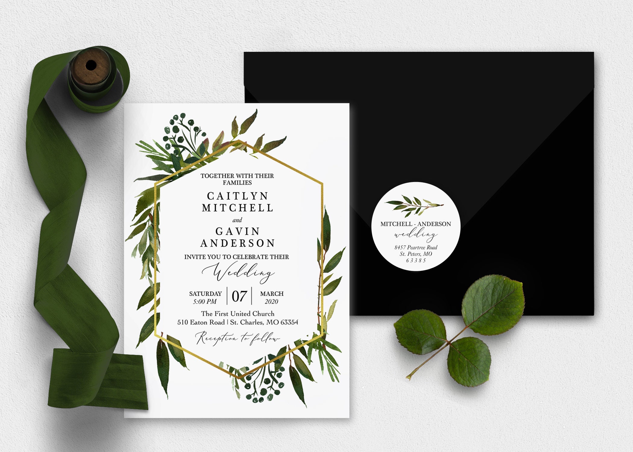 Modern Greenery Wedding Invitation Suite Elegant Watercolor - Etsy
