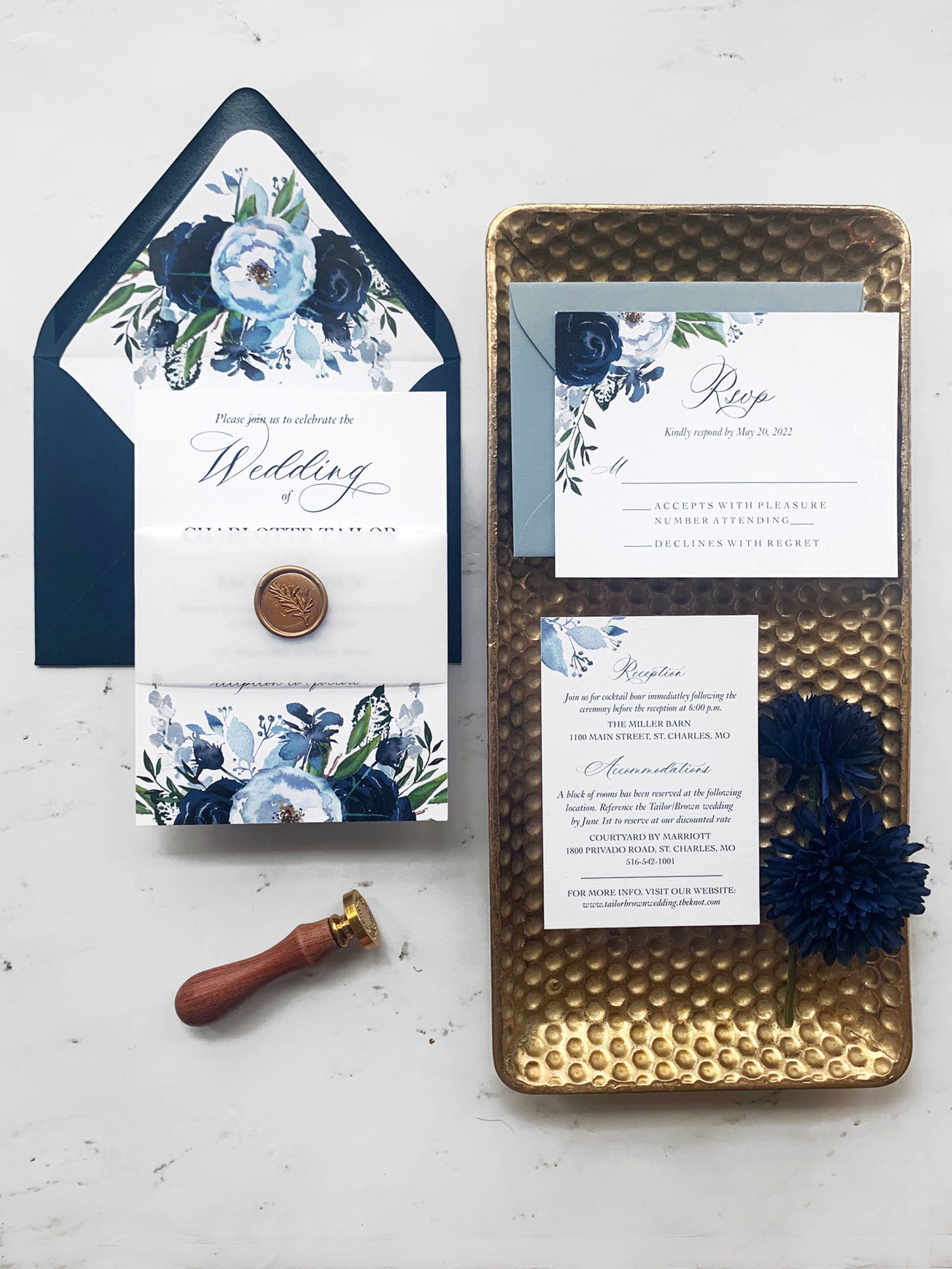 Dusty Blue Floral Wedding Invitation Suite Navy Blue Wedding - Etsy