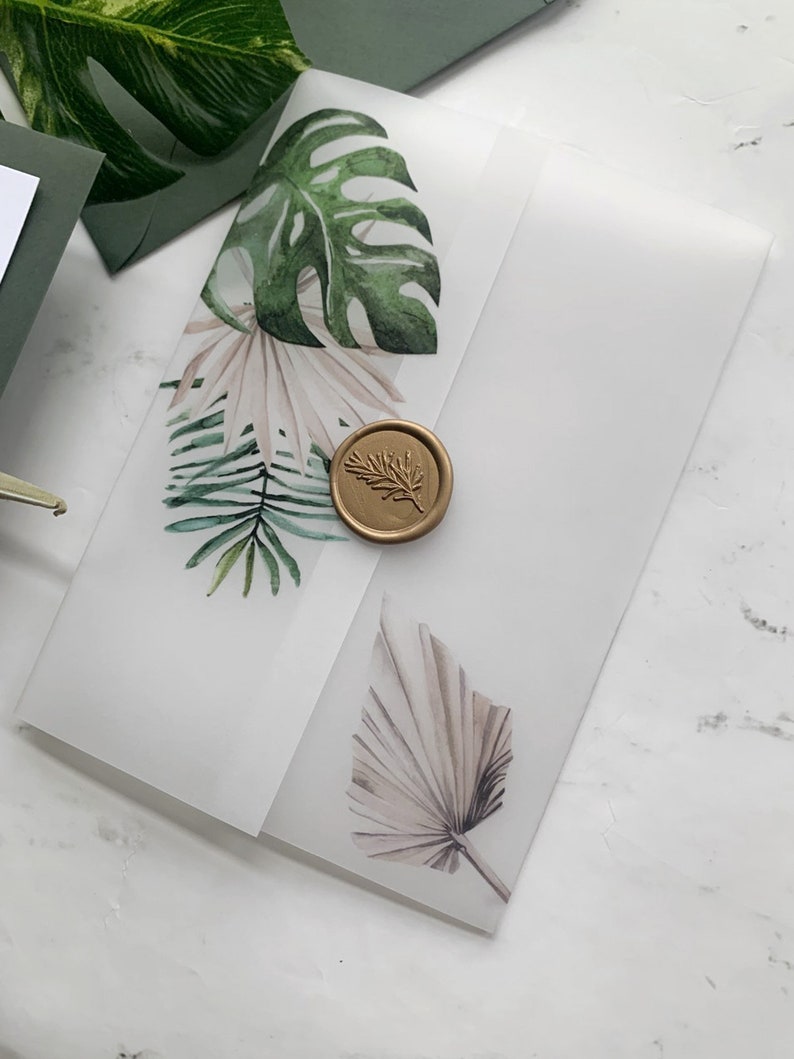 Tropical Palm Leaf Vellum Wrap and Wax Seals, Monstera Leaf Vellum ...