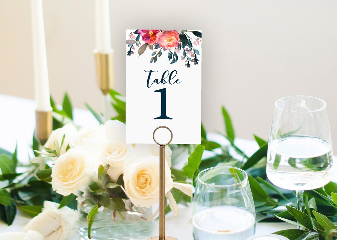 Pink Floral Wedding Table Numbers, Tropical Flowers Wedding Table ...