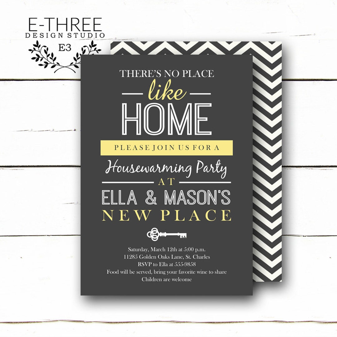 Modern Housewarming Party Invitation, Gray and Yellow Chevron New House ...