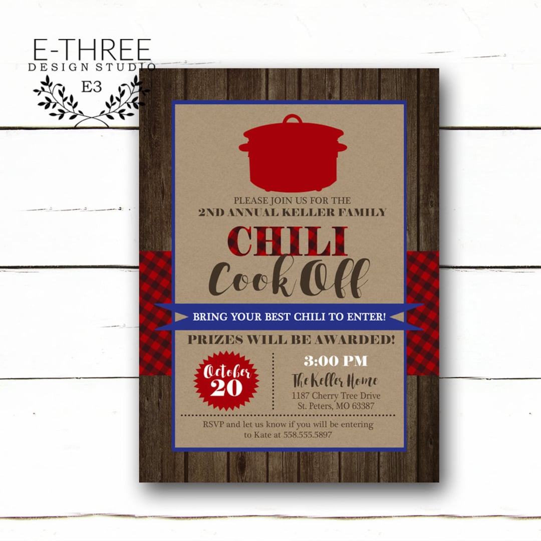 Chili Cookoff Party Invitation - Rustic Fall Party Invitations - Red ...