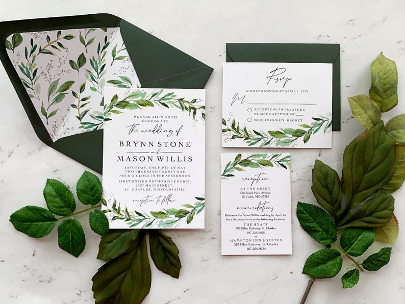 Greenery Wedding Invitation Suite Watercolor Greenery Wedding - Etsy Canada