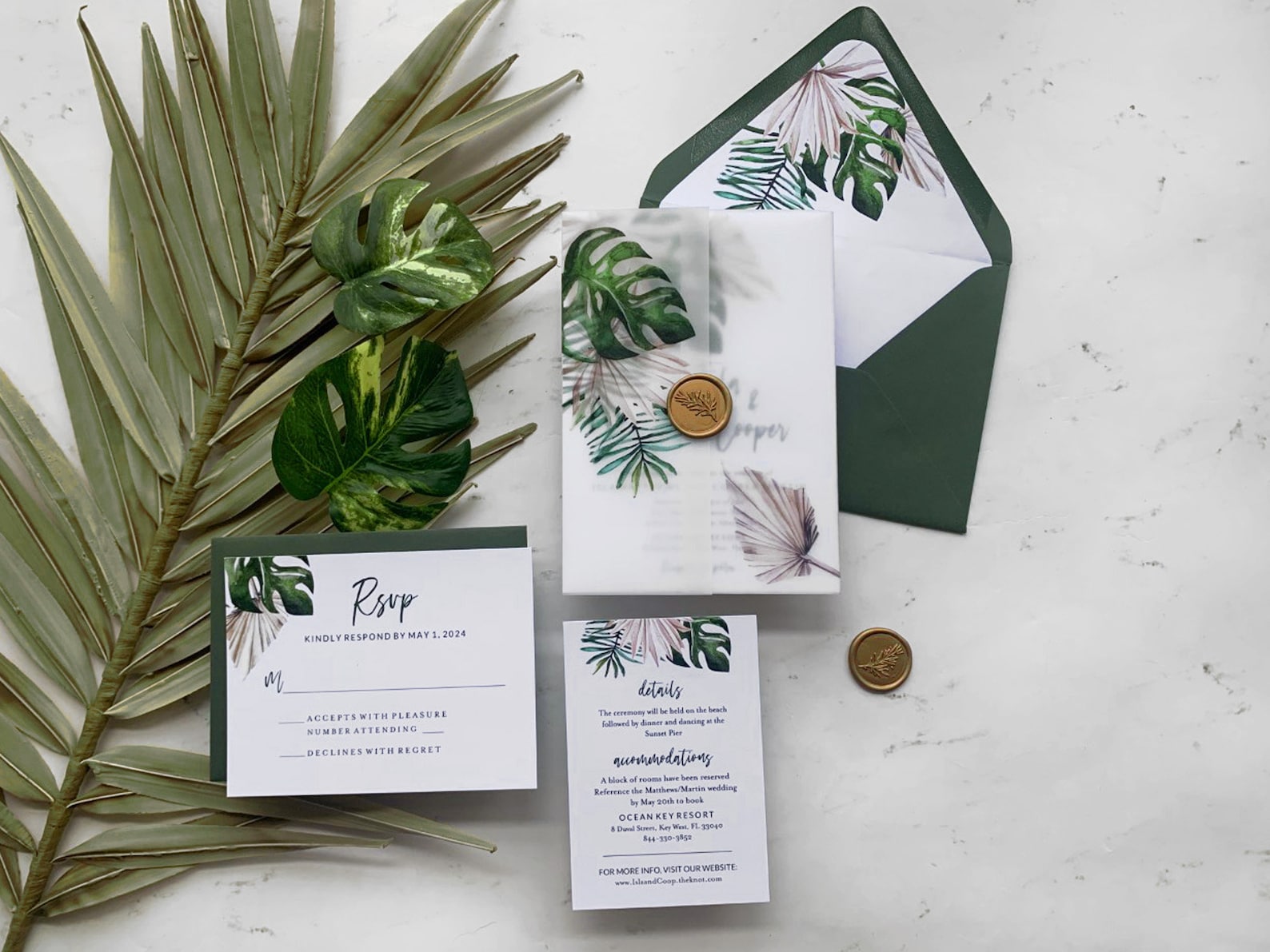Tropical Greenery Wedding Invitation Suite Watercolor Palm - Etsy