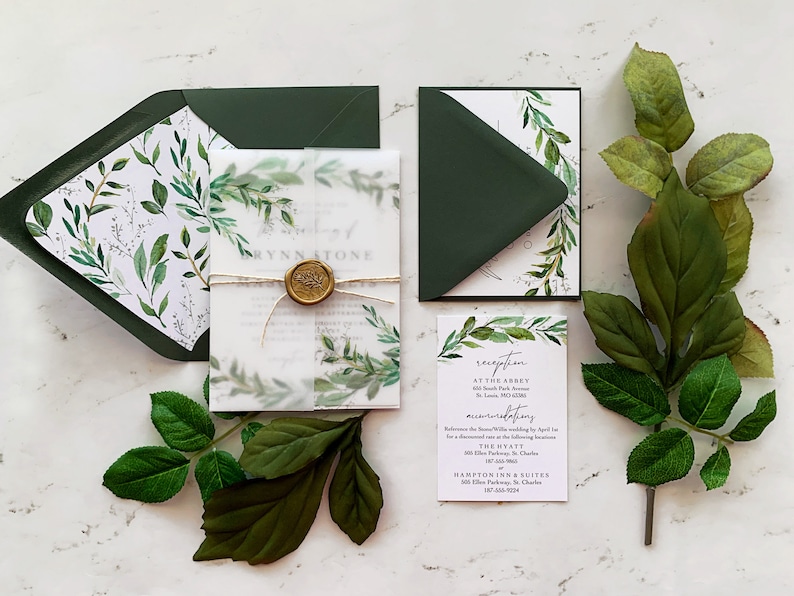 Greenery Wedding Invitation Suite Watercolor Greenery Wedding - Etsy