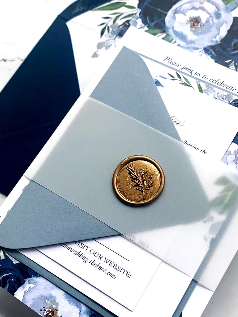 Dusty Blue Floral Wedding Invitation Suite Navy Blue Wedding - Etsy