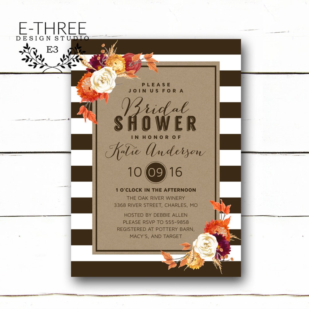 Fall Bridal Shower Invitations - Modern Autumn Wedding Shower ...