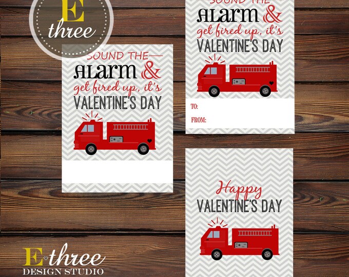 Printable Boy's Valentines Firetruck Valentine's Kid's School ...