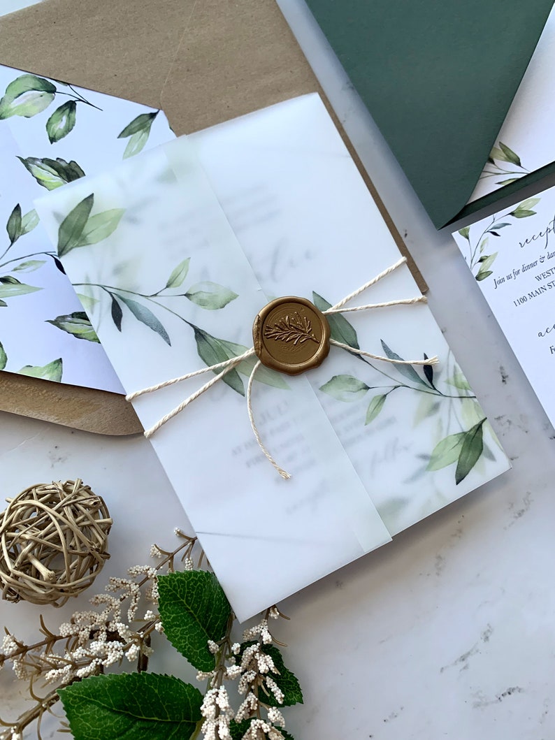 Watercolor Greenery Vellum Wrap and Wax Seal Add on for - Etsy