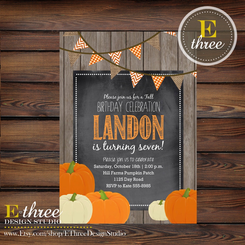 Fall Birthday Party Invitation - Pumpkin Patch Birthday Party - Kid's ...