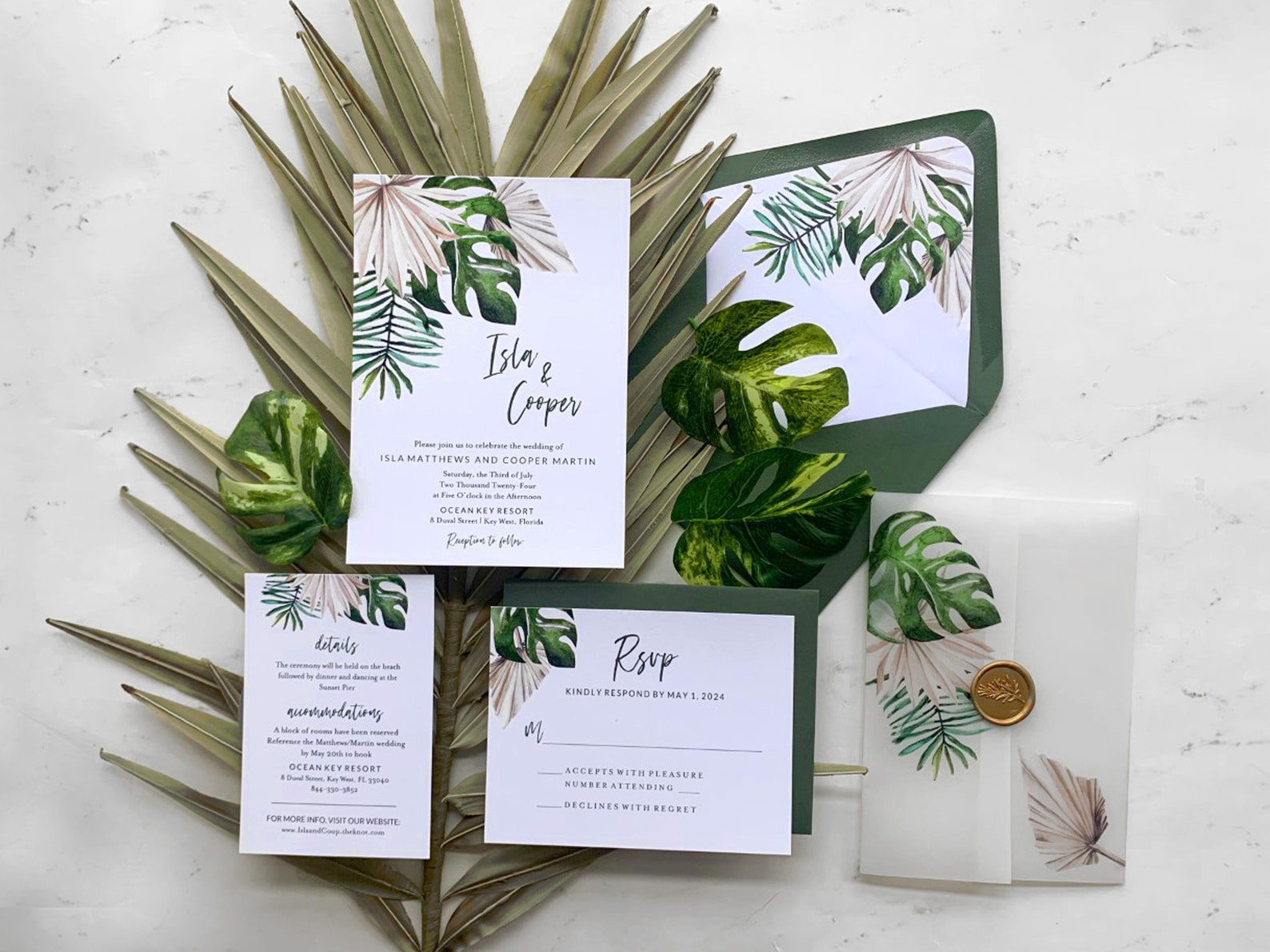 Tropical Greenery Wedding Invitation Suite Watercolor Palm - Etsy