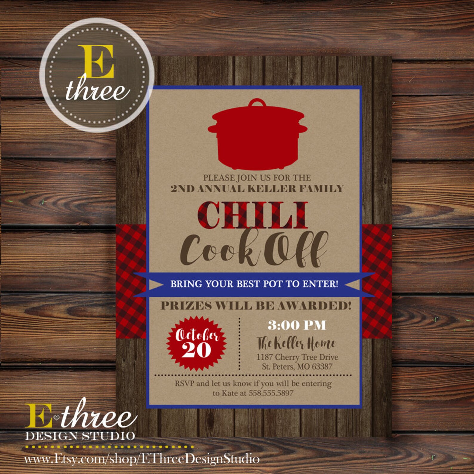 Chili Cookoff Party Invitation - Rustic Fall Party Invitations - Red ...