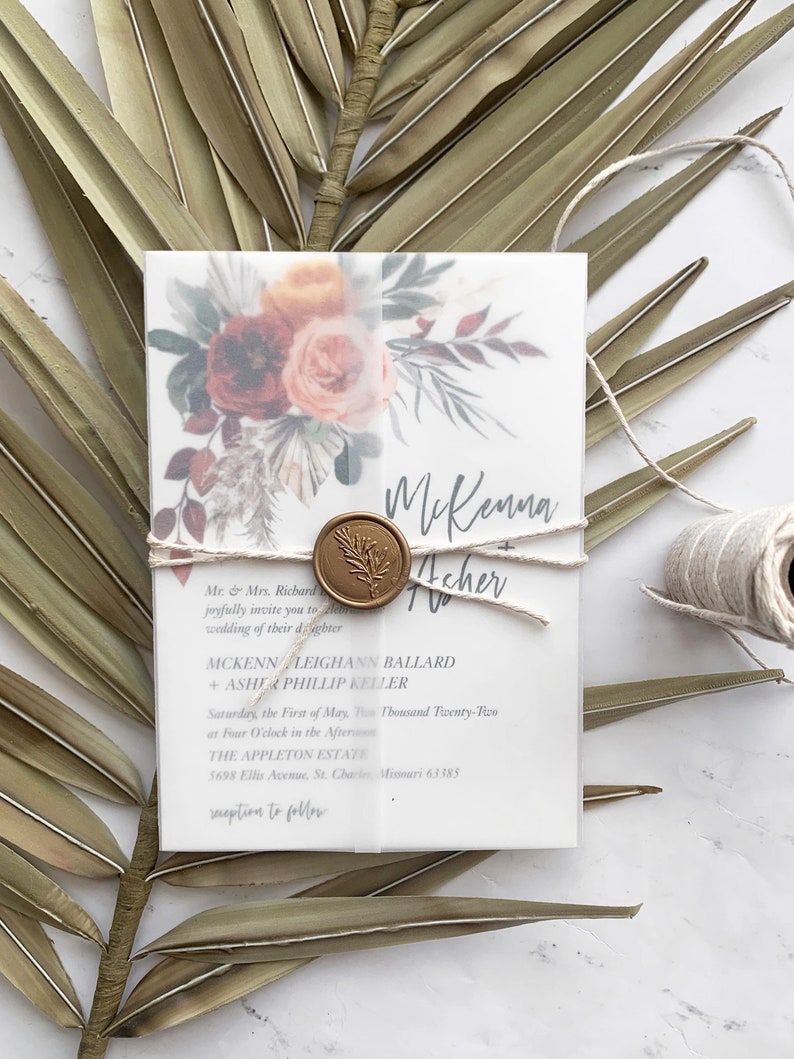 Boho Wedding Invitation Vellum Wrap and Wax Seal Add on for Mckenna ...