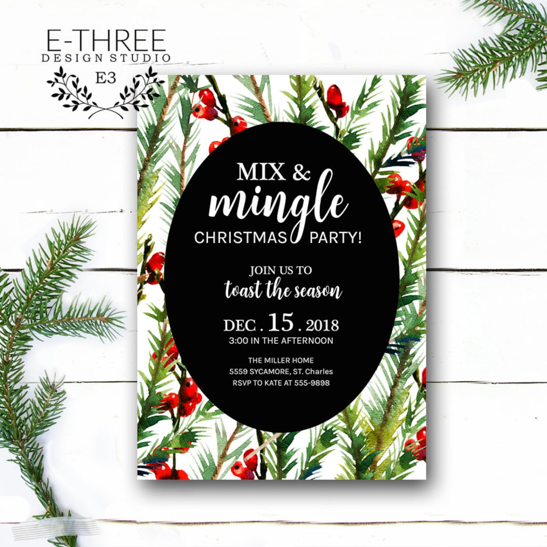 Mix and Mingle Cocktail Christmas Party Invitation - Adult Holiday ...