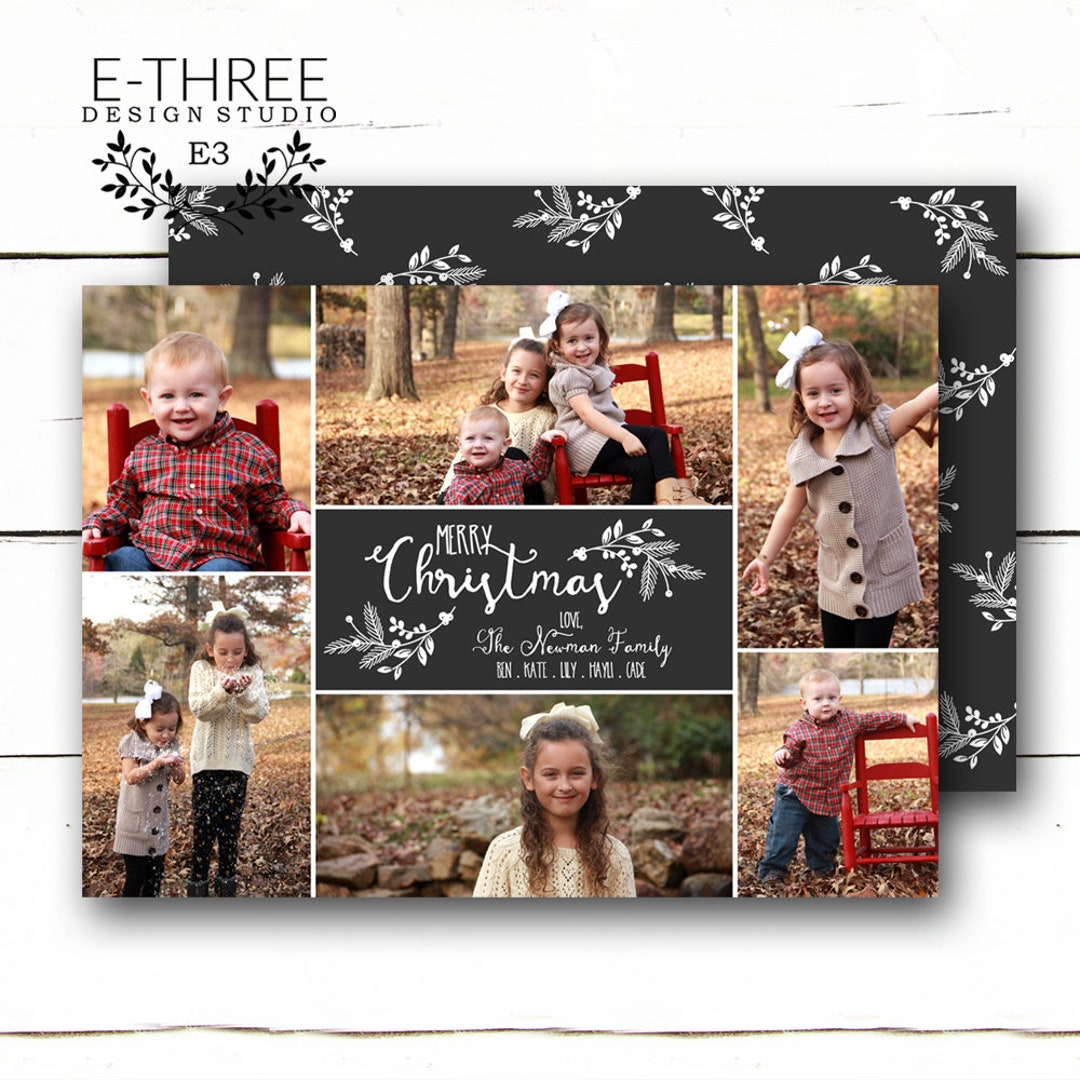 Photo Collage Christmas Card - Greenery Christmas Card - 6 Photo ...