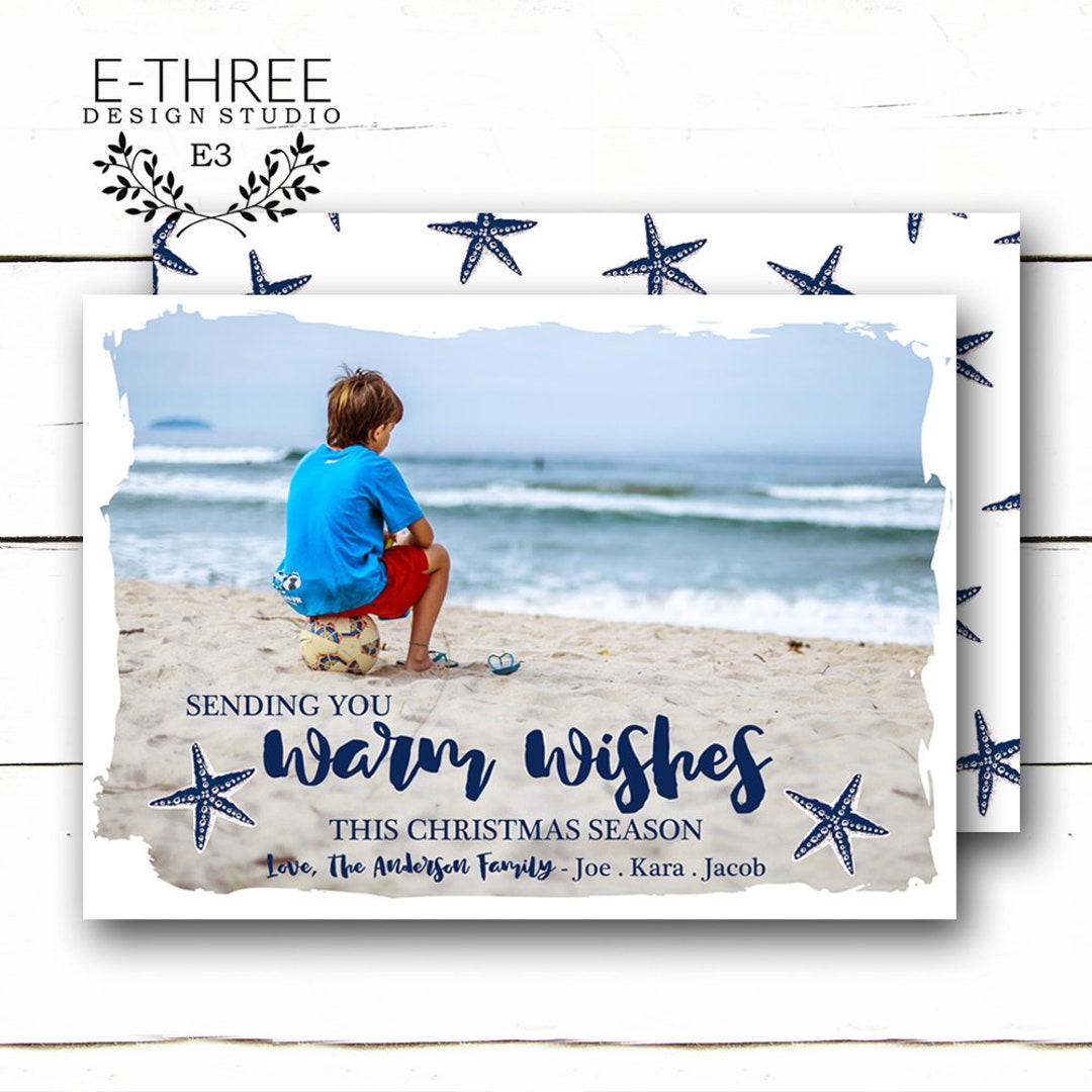 Beach Christmas Card, Blue Ocean Holiday Card, Warm Wishes Christmas ...