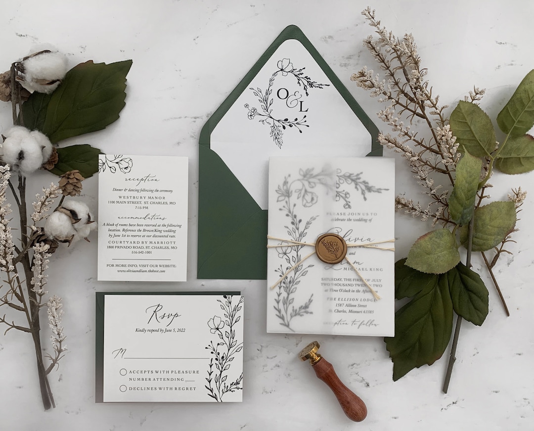 Hand Drawn Greenery Wedding Invitation Suite, Botanical Wedding ...