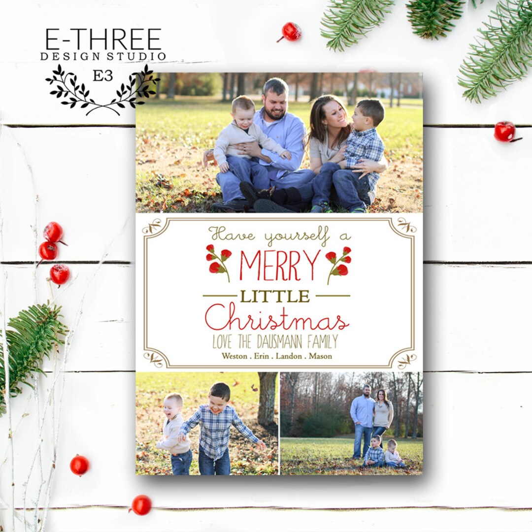 Printable Rustic Christmas Card - Holiday Photo - Foliage and Holly ...