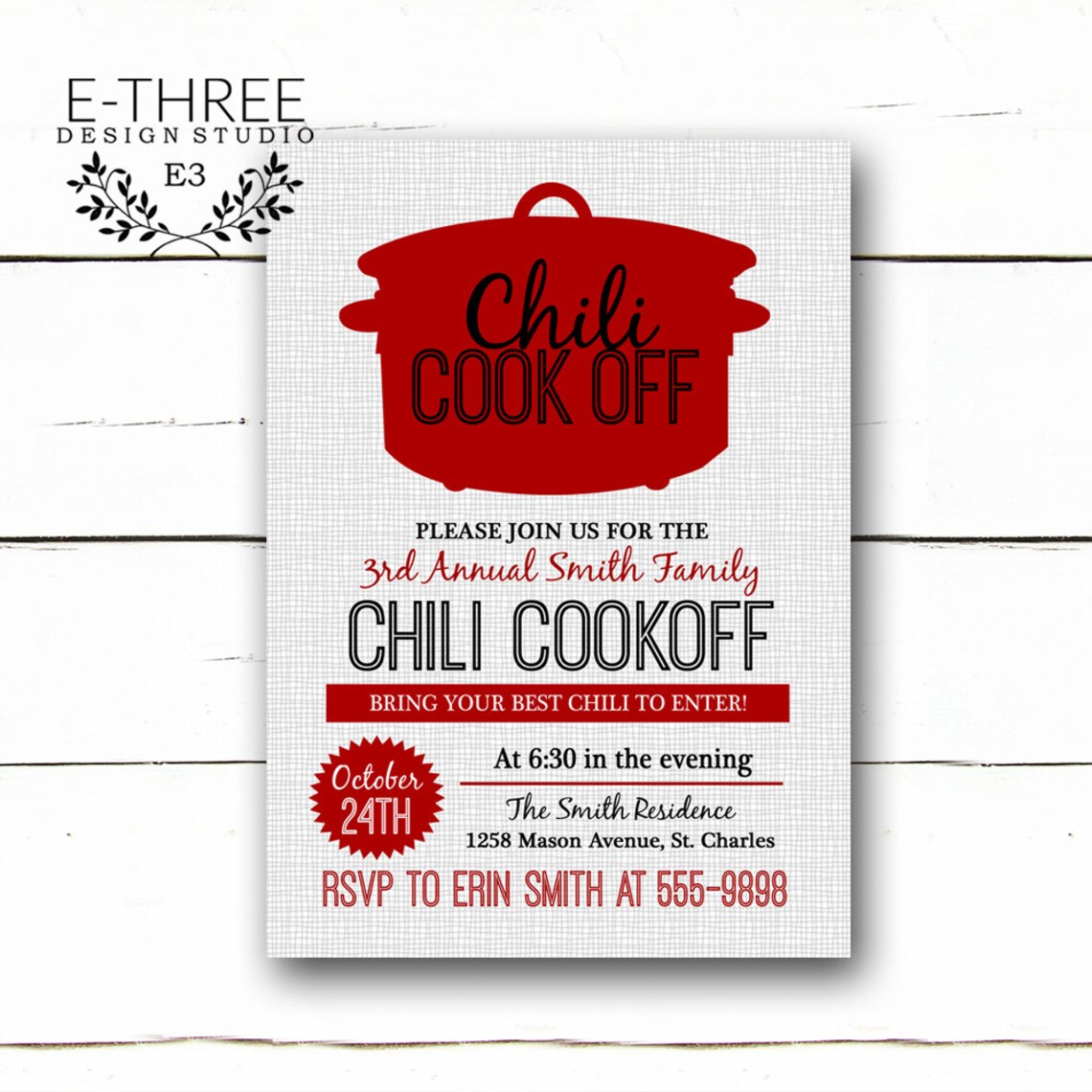 Chili Cookoff Invitation Fall Party Invitations Red and - Etsy Canada