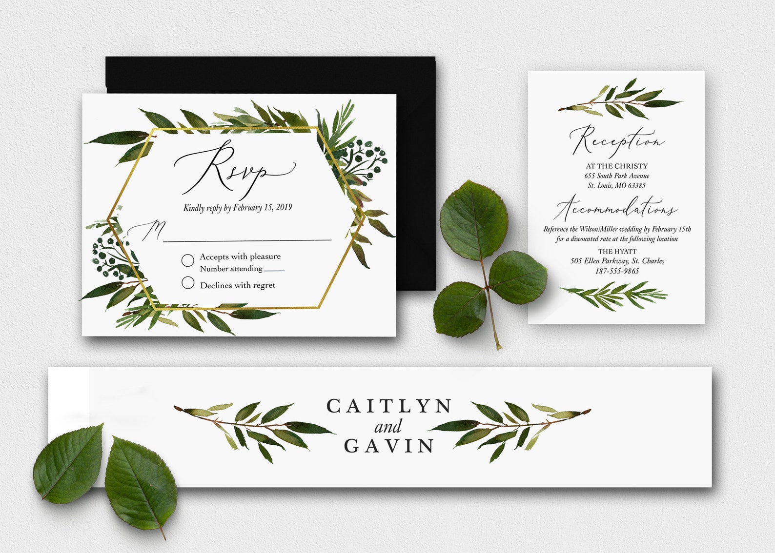 Modern Greenery Wedding Invitation Suite Elegant Watercolor - Etsy