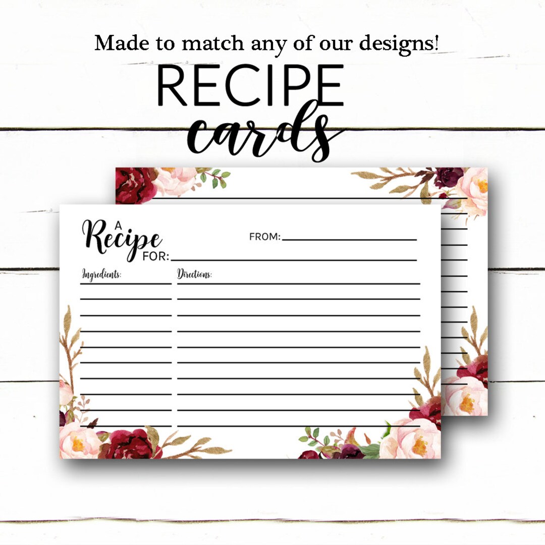 Recipe Cards to Match Any of Our Designs - Printed or Digital Recipe ...