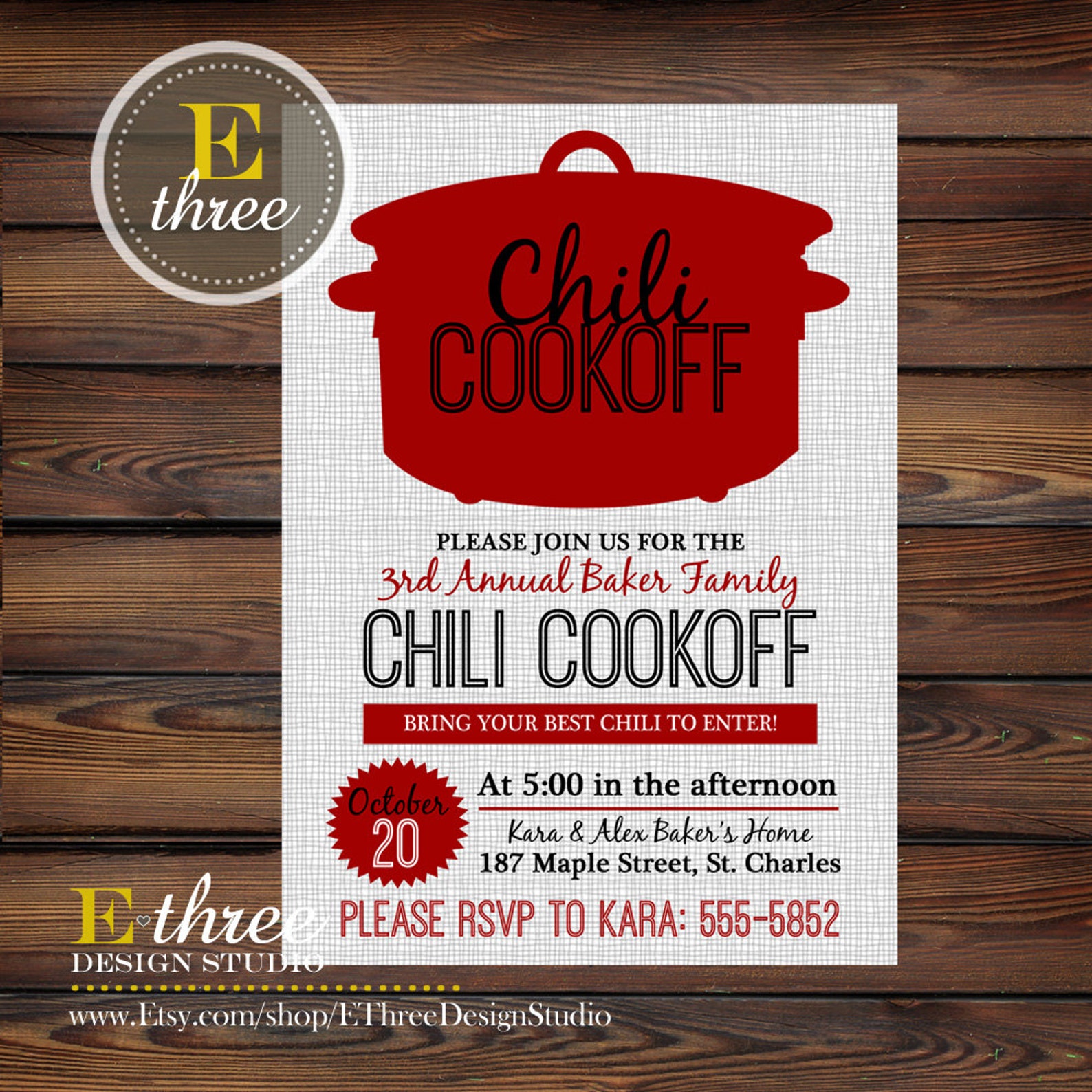 Chili Cookoff Invitation Fall Party Invitations Red and - Etsy Canada