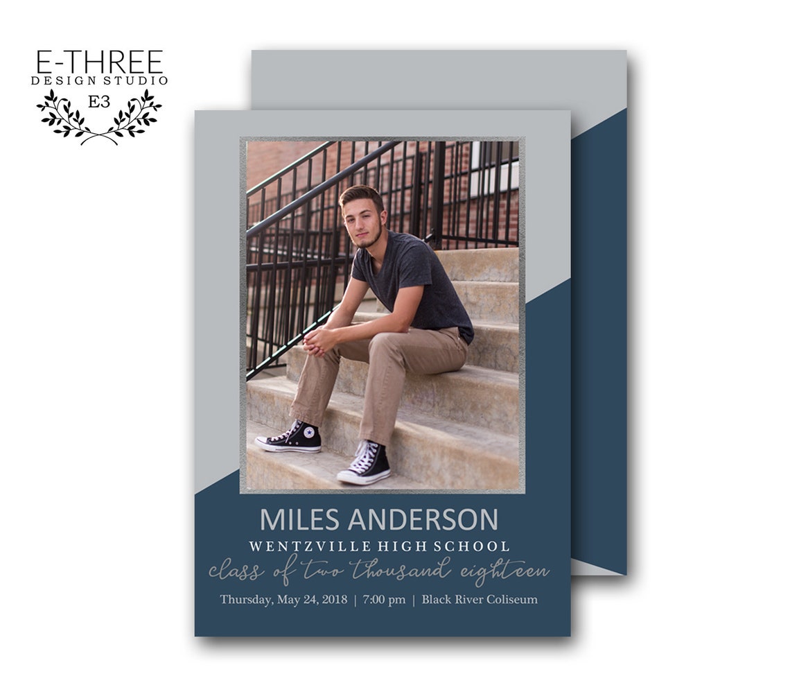 Graduation Announcement - Boy's Graduation Invitation - Navy Blue and ...