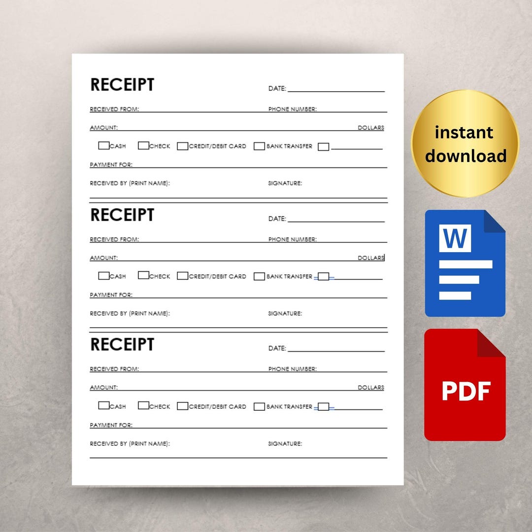 Editable Receipt Template, Customer Receipt, Minimalist Receipt ...