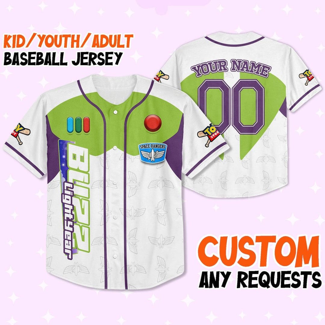Custom Toy Story Buzz Lightyear Green Baseball Jersey, Disney Toy Story ...