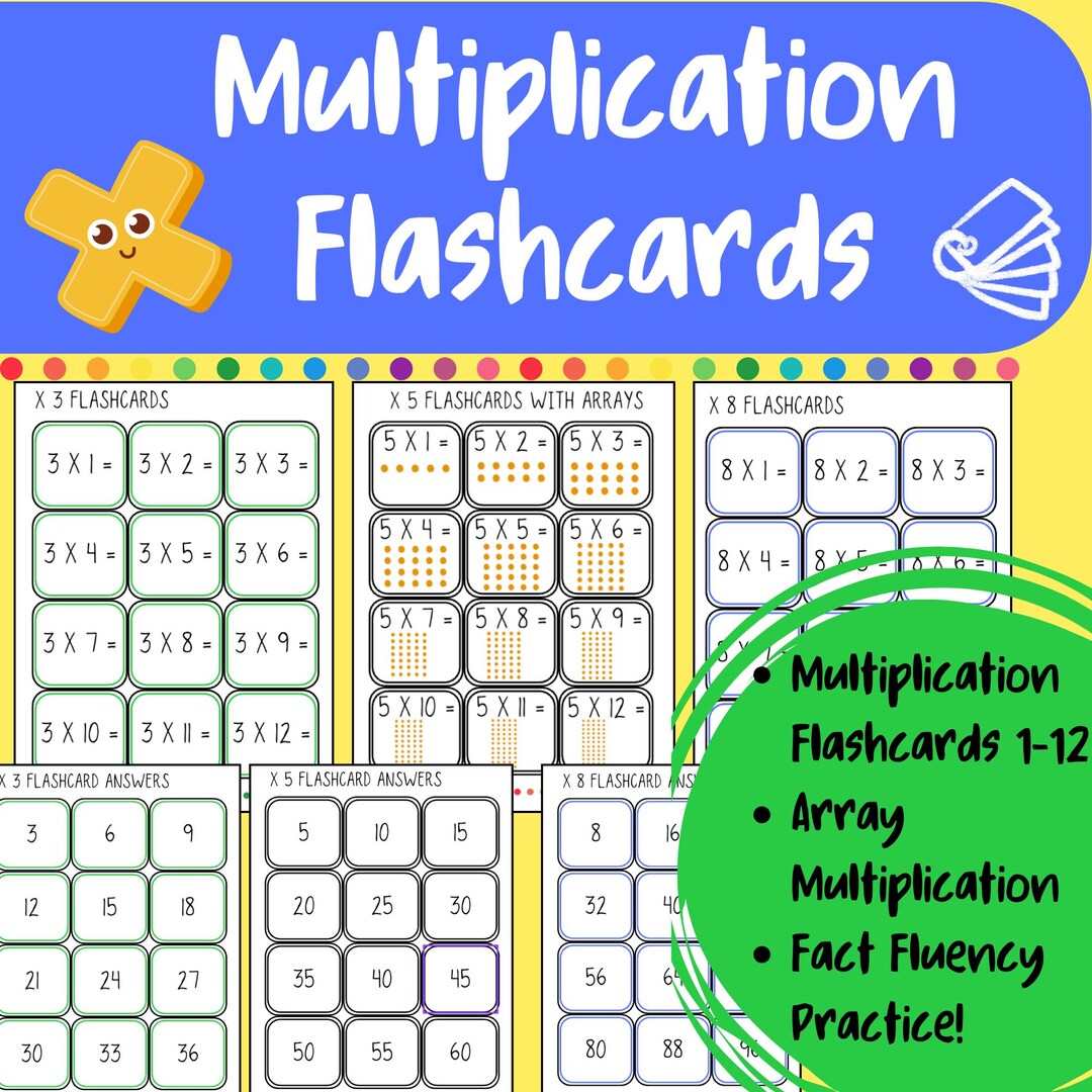 Multiplication Flashcards 1–12 | Math Facts With Arrays & Answers - Etsy