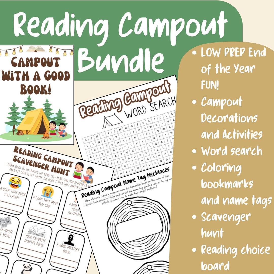 Reading Campout Bundle Word Search, Scavenger Hunt, Choice Board ...