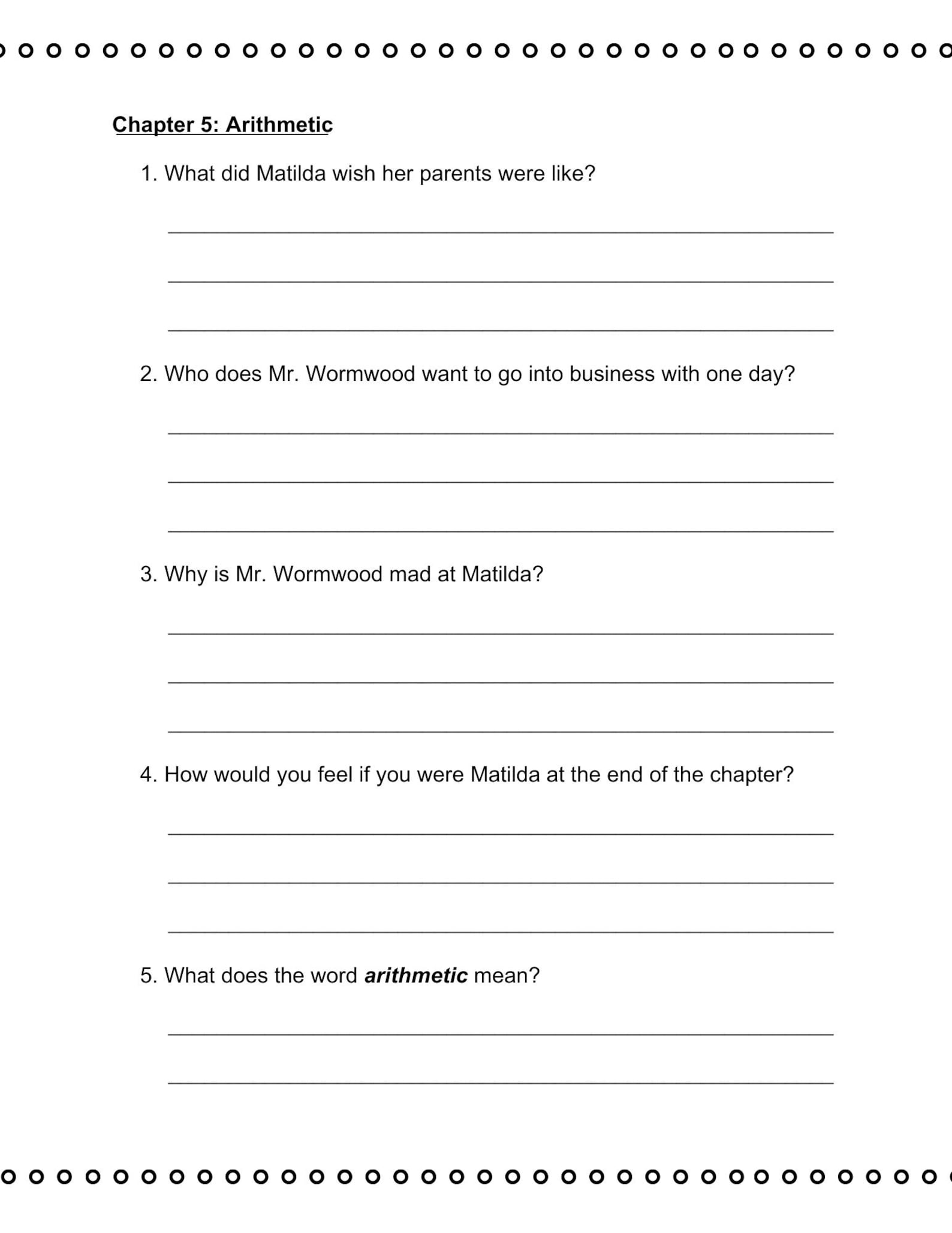 Matilda Reading Comprehension Questions by Roald Dahl Novel Study ...