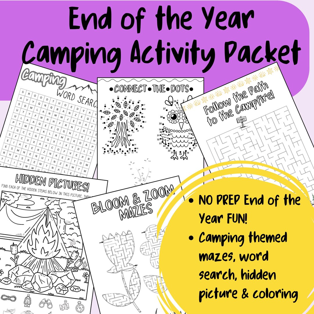 End of the Year Camping Activity Packet- Word Search, Mazes, Coloring ...