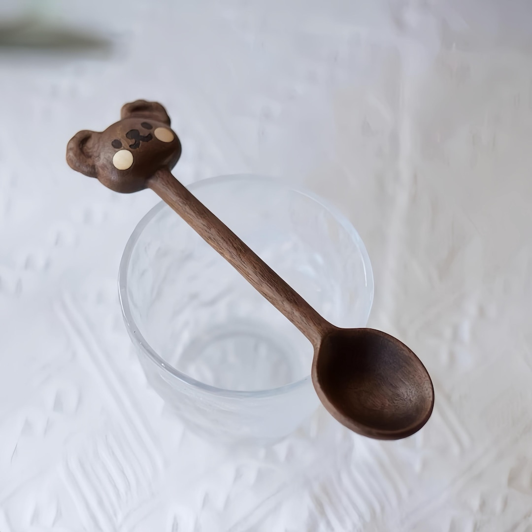 Wooden Bear Head Spoon, Hand-carved Stirring Spoon for Tea, Coffee, or ...
