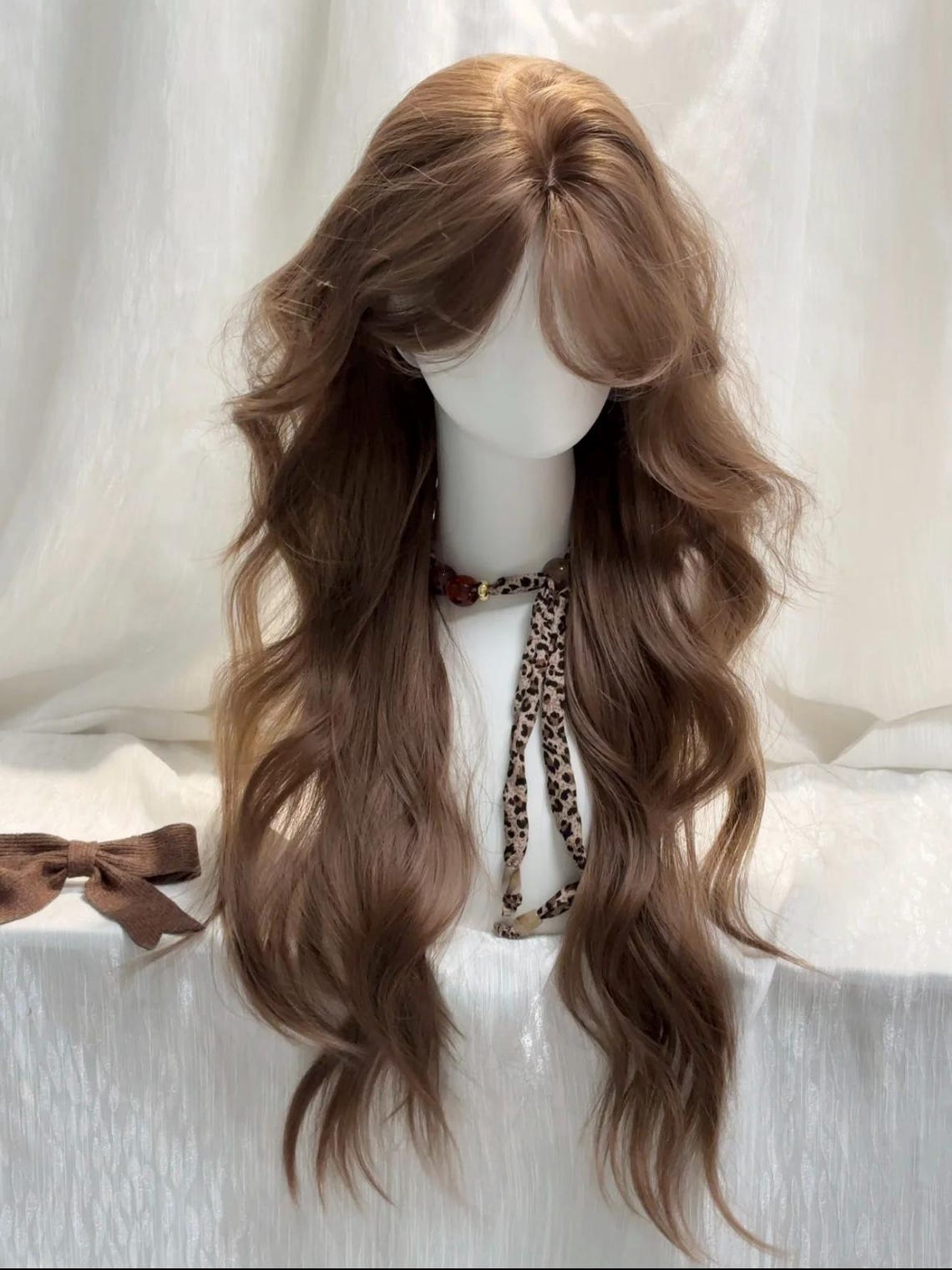 Caramel Warm Brown Center Part Long Wavy Wig - Etsy