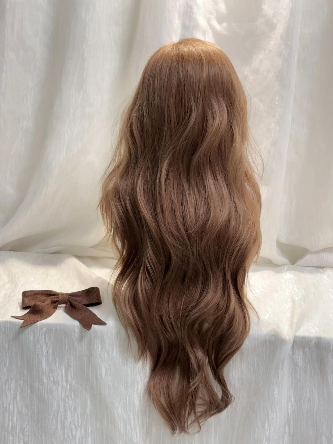 Caramel Warm Brown Center Part Long Wavy Wig - Etsy