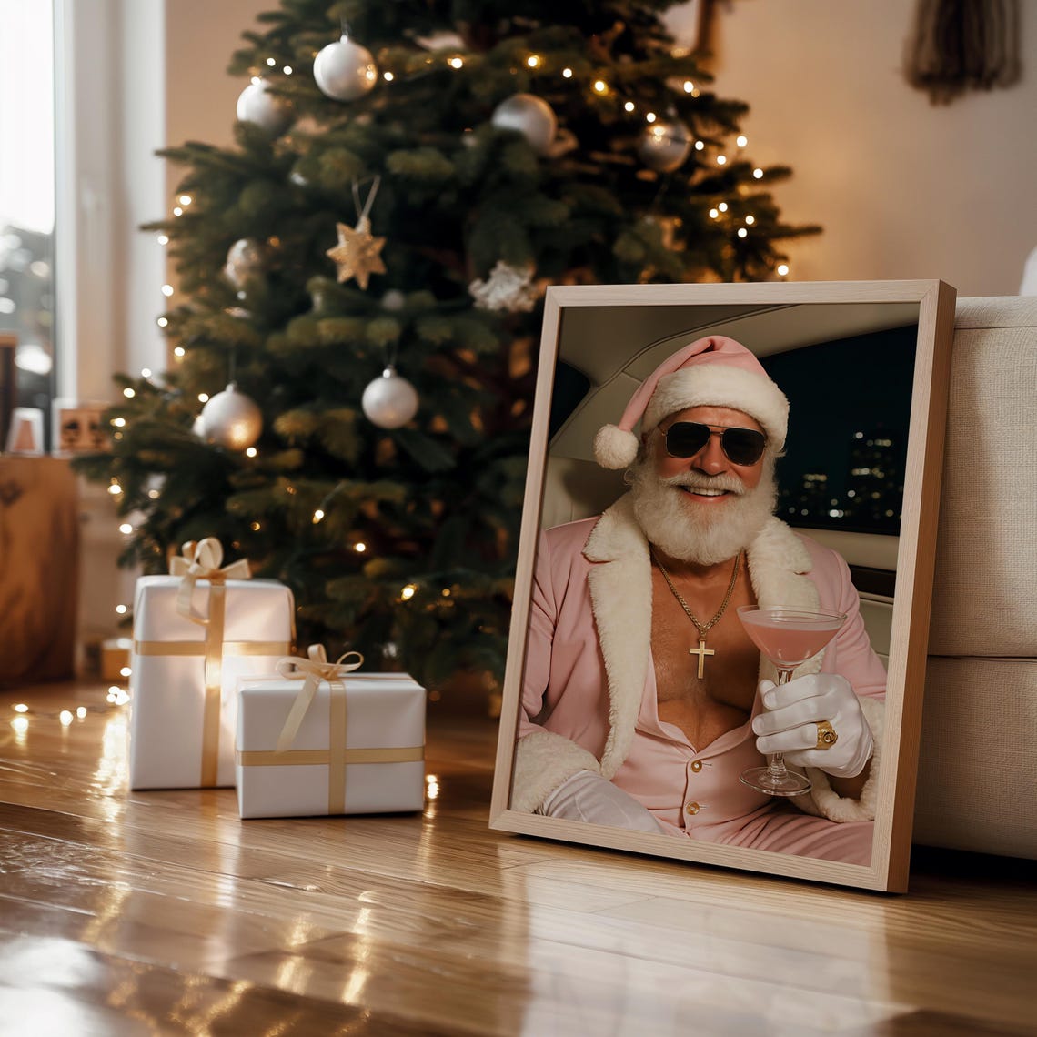 Retro Santa Cocktail Poster | Trendy Christmas Wall Art | Holiday ...