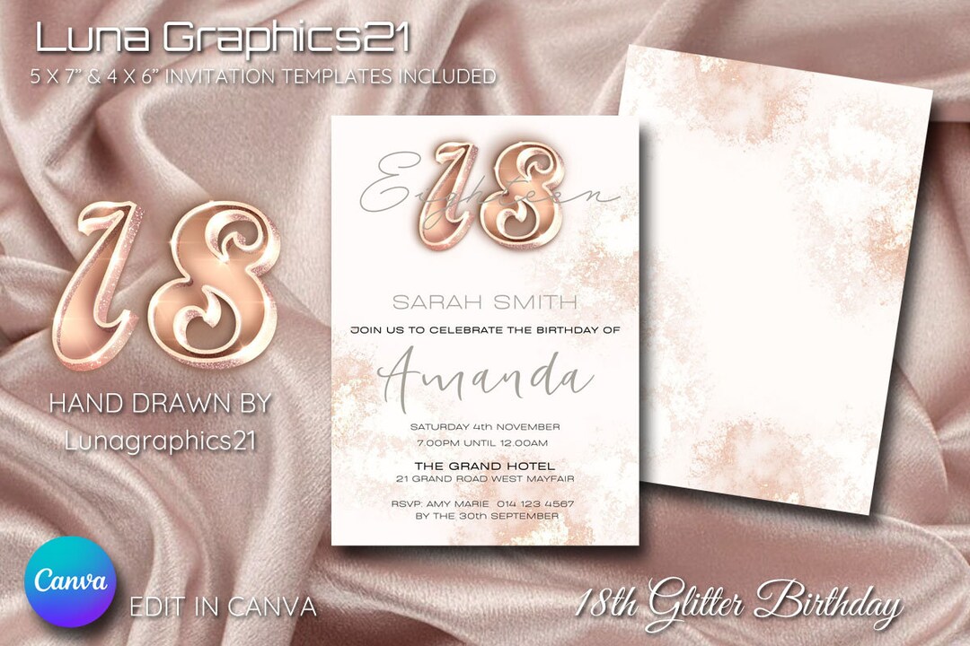 Editable 18th Glitter Birthday Invitation CANVA Template EDIT - Etsy