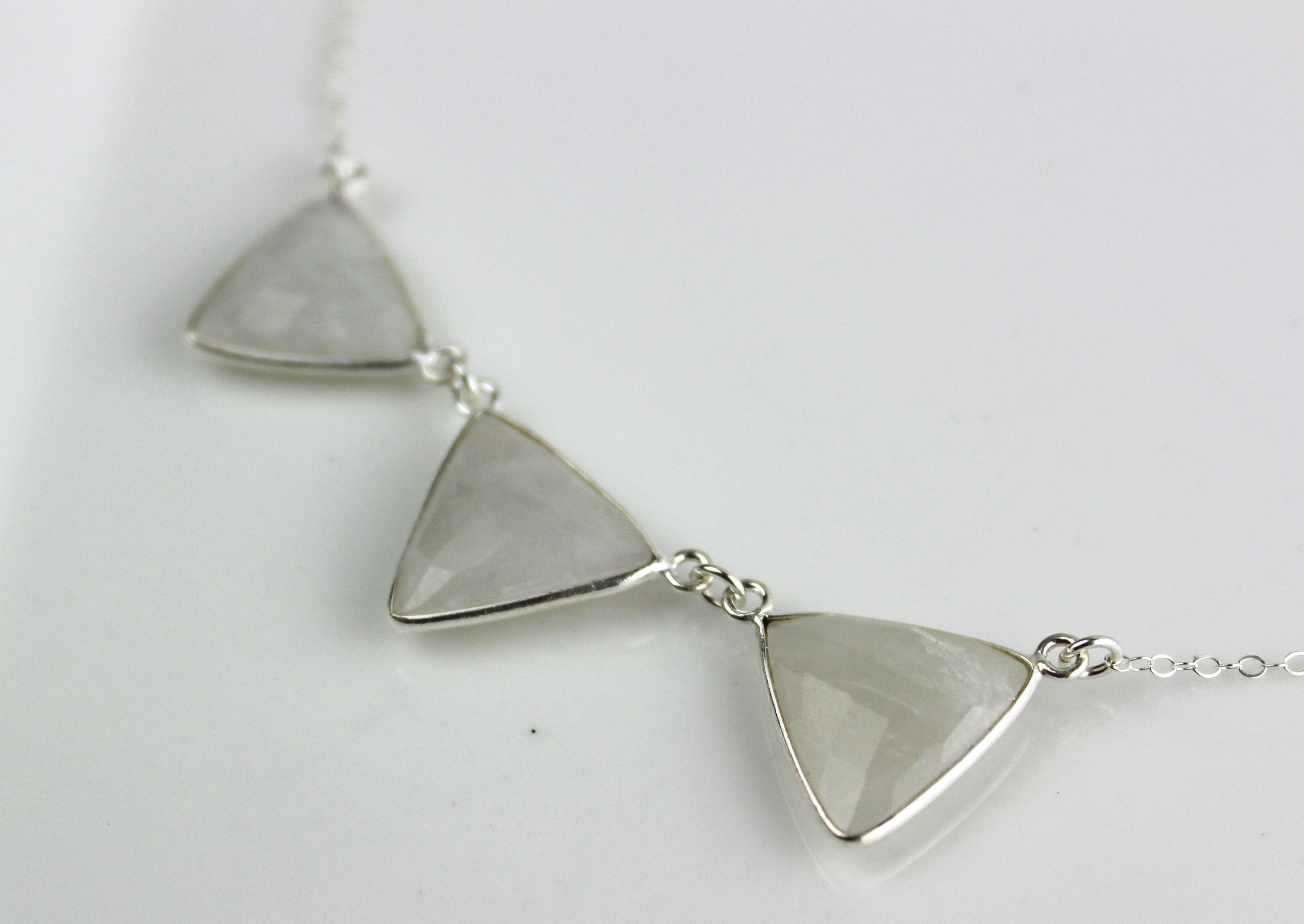 Rainbow Moonstone Triangle Trio Pennant Necklace Handmade - Etsy Denmark