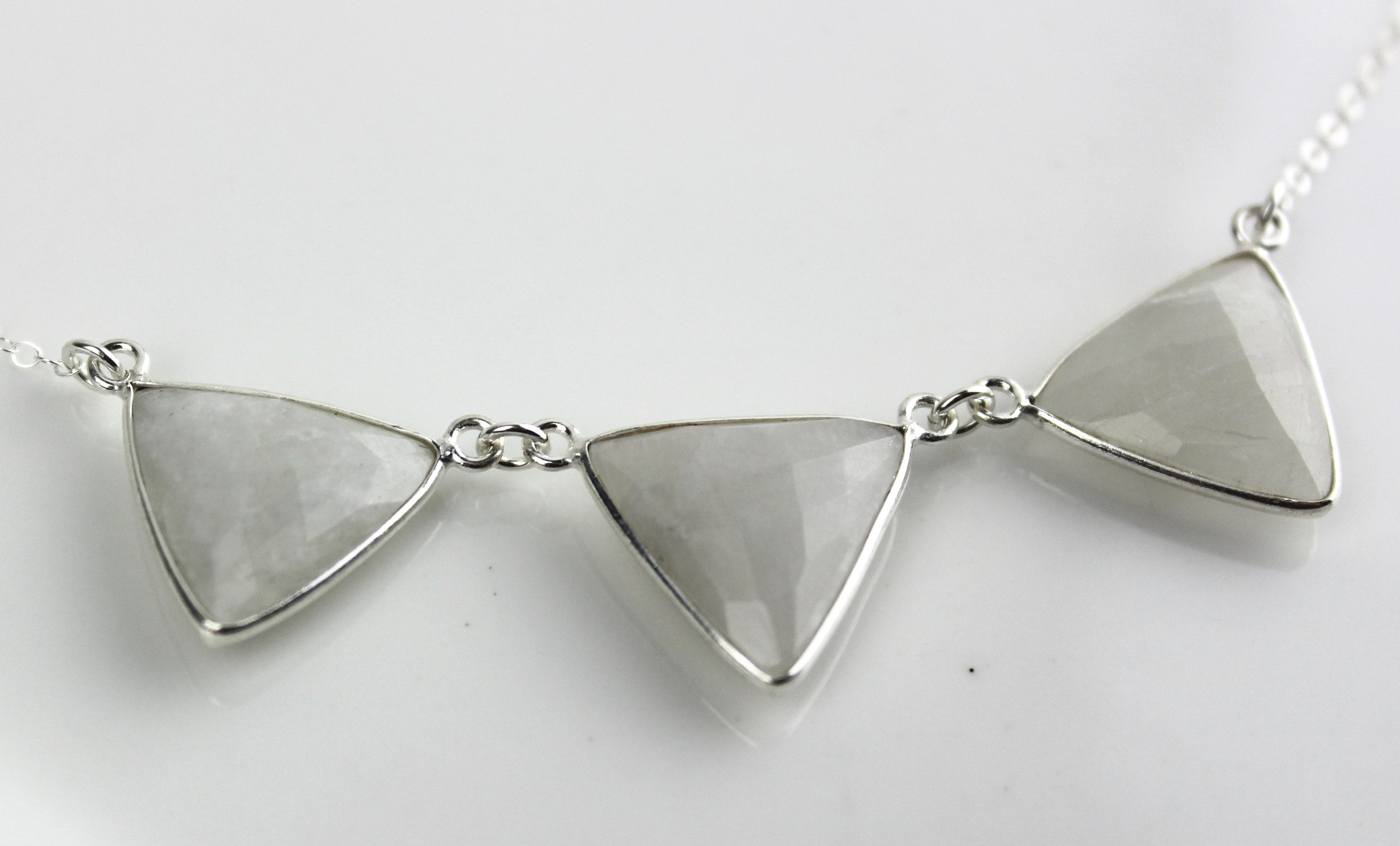 Rainbow Moonstone Triangle Trio Pennant Necklace Handmade - Etsy Denmark